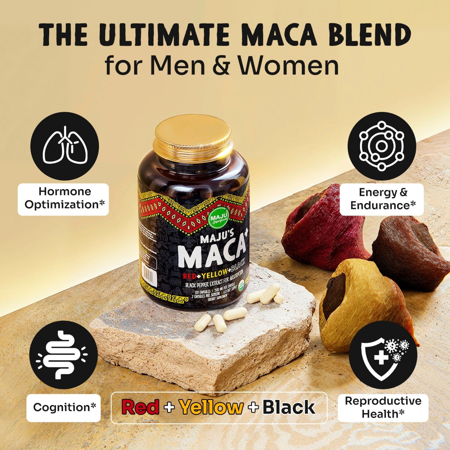 Organic Maca Plus™ Capsules (120ct) | Maju Superfoods