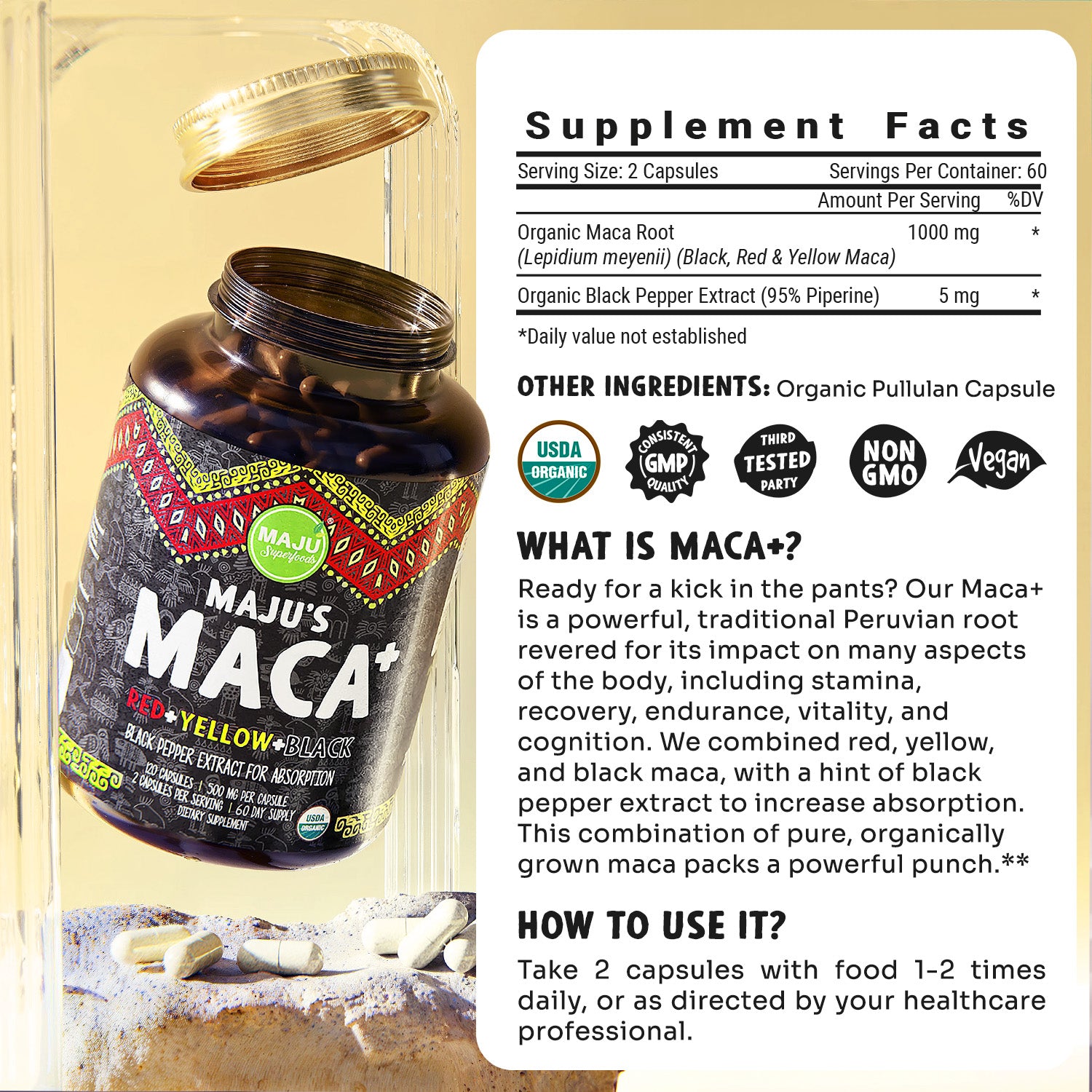 Organic Maca Plus™ Capsules (120ct) | Maju Superfoods
