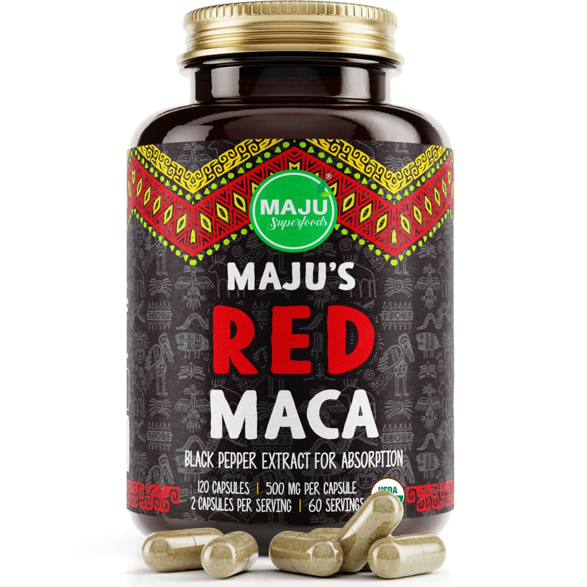 Organic Red Maca Root Capsules (120ct) | Maju Superfoods